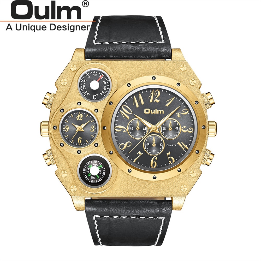 Jual PREORDER Oulm New 1349 Big Size Luxury Brand Watch Gold Black ...
