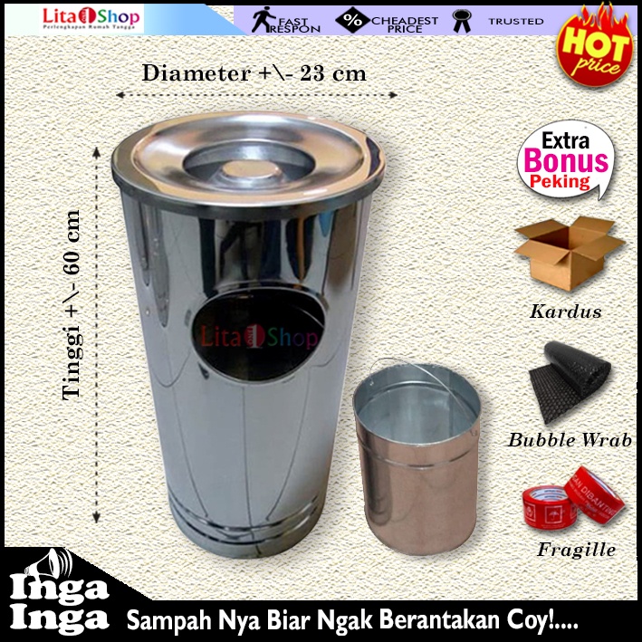 Jual TEMPAT SAMPAH ASBAK STAINLESS BESAR TONG SAMPAH STAINLES TINGGI 60 ...