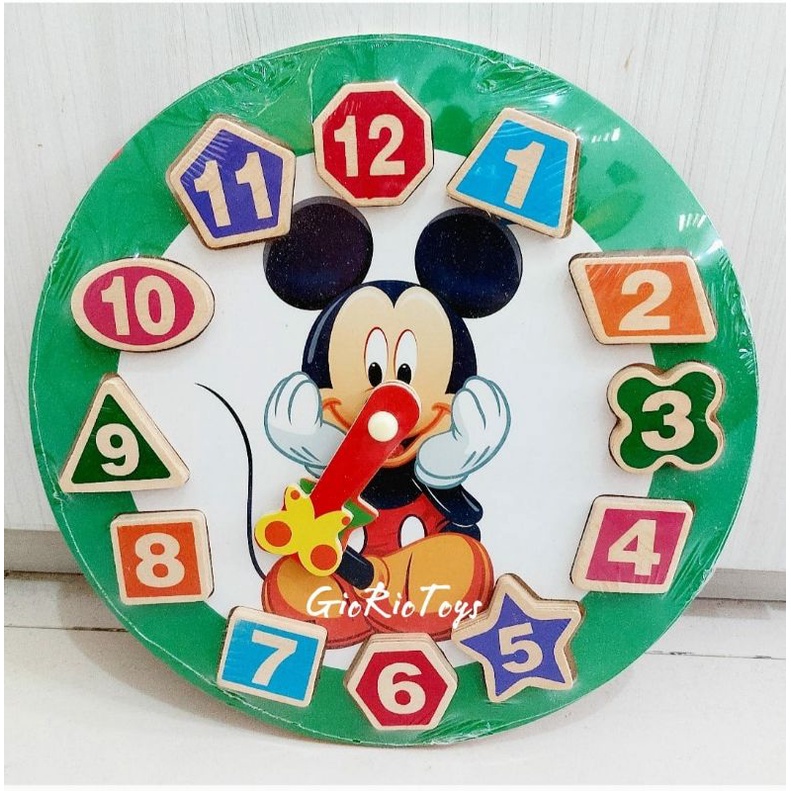 Jual Mainan Edukasi Anak Puzzle Jam Kayu Geometri Belajar Angka Bentuk ...