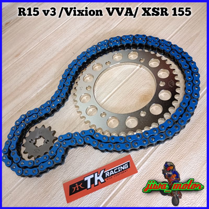 Jual gear set R15 V3 v4 Vixion VVA R XSR 155 TK racing / sss 428 plus rantai BIRU VZM/EXPEDITION ...