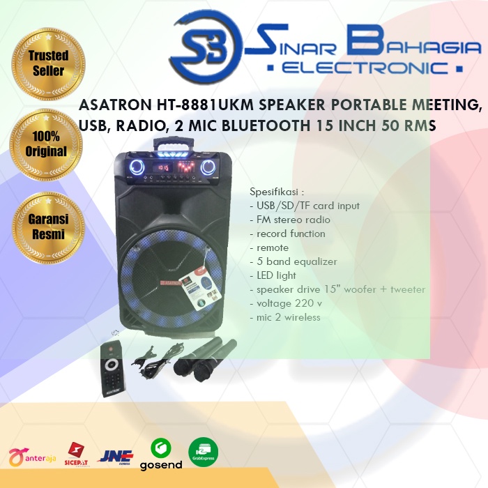 Jual ASATRON HT-8881UKM SPEAKER PORTABLE MEETING, USB, RADIO, 2 MIC ...