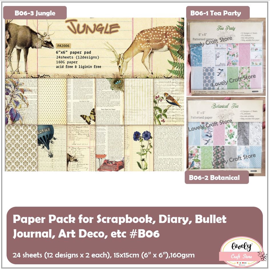 Jual LovelyCraftStore | B06 24pcs/pack Scrapbook paper pack 12designs ...