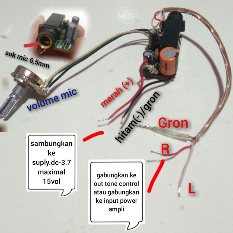Jual PREAMP MIC DC-5-15VOL SUDAH PLUS KABEL VONTENSIO SOKET MIC ...