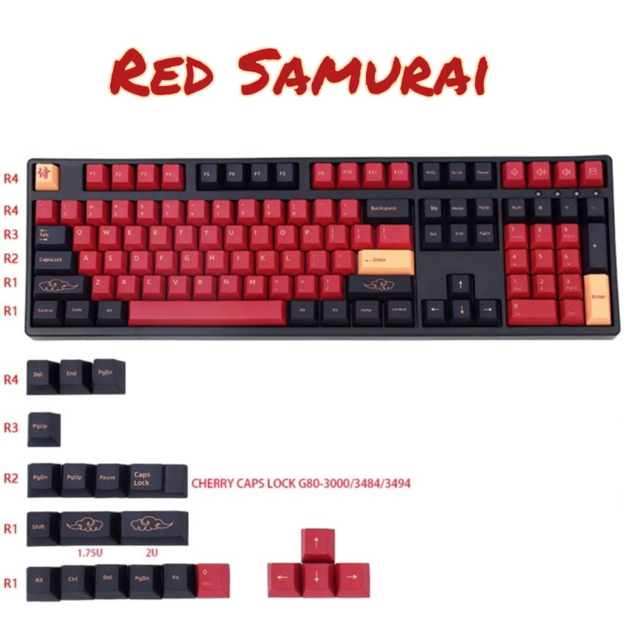 Jual GMK Red Samurai Japanese Keycaps PBT Cherry profile keycap set ...