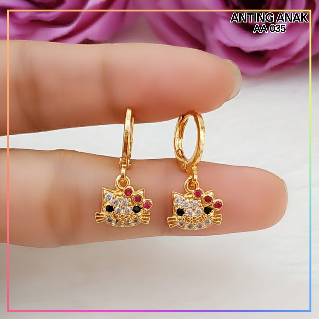 Jual Anting xuping anting anak hello kitty mata hitam perhiasan lapis emas AA 035 | Shopee Indonesia
