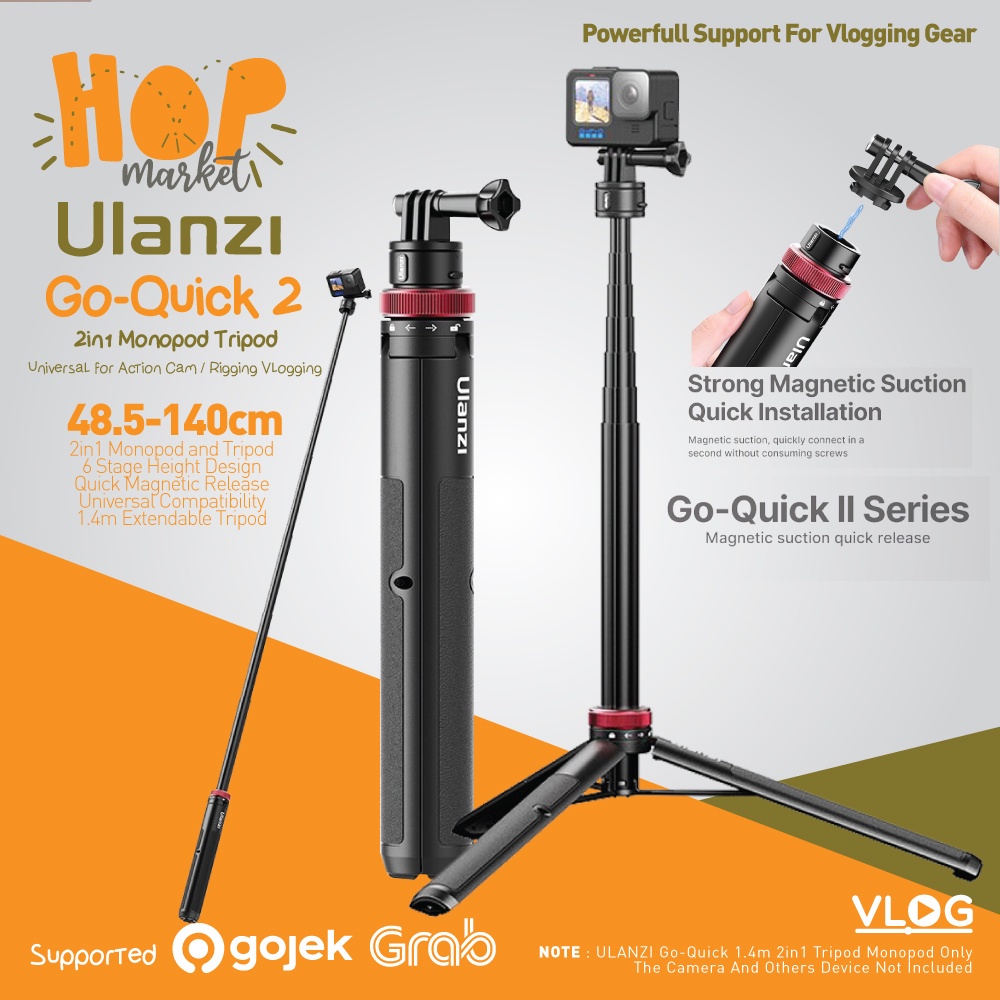 Jual ULANZI GO-QUICK II Magnetic Extendable Tripod Vlog 1.4m for Action ...