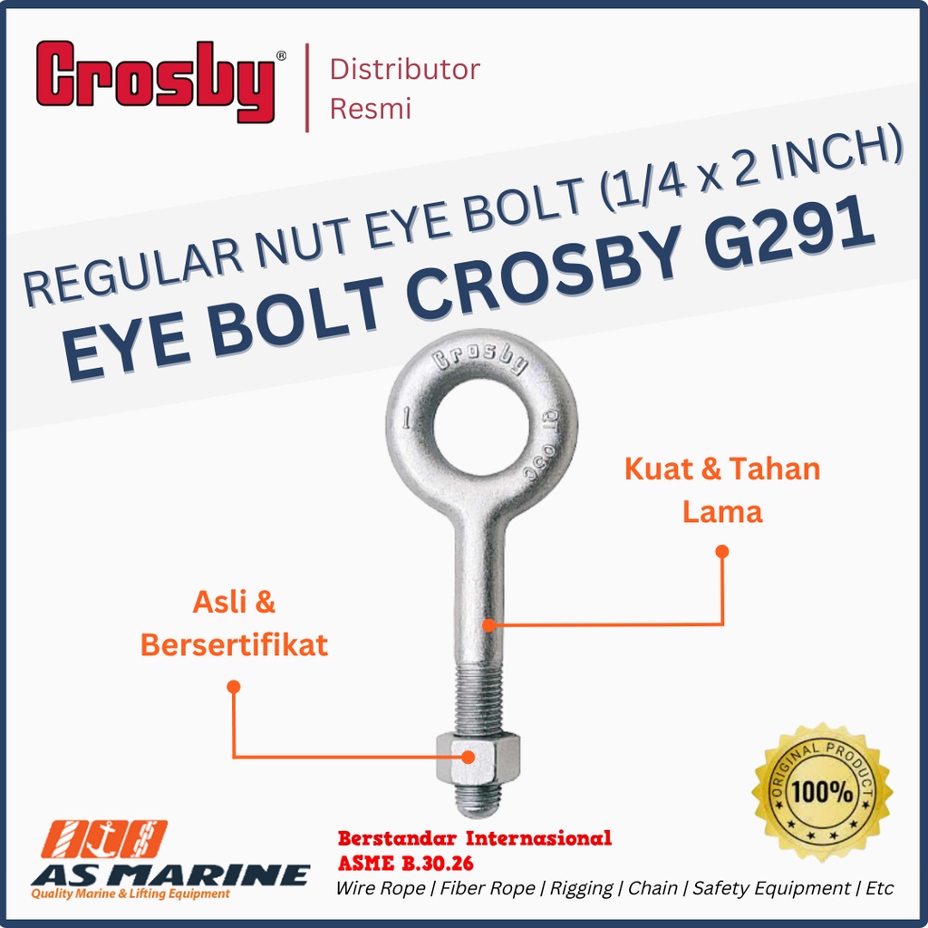 Jual CROSBY Eye Bolt / Mata Baut Regular Nut G291 1/4 x 2 Inch | Shopee ...