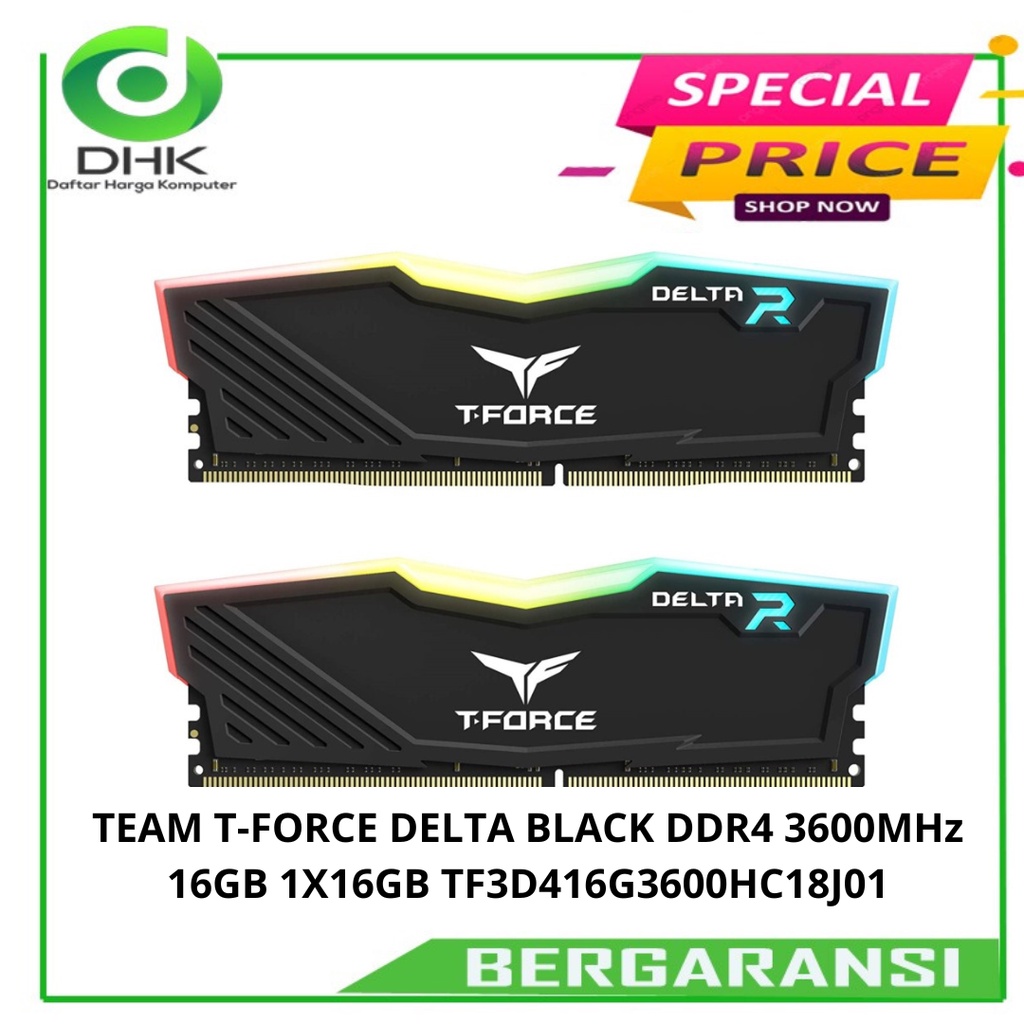 Jual TEAM T-FORCE DELTA BLACK DDR4 3600MHz 16GB 1X16GB ...