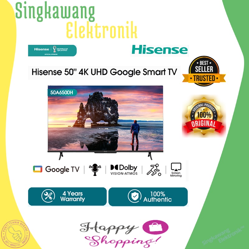 Jual TV LED HISENSE 50'' INCH/50A6500H SMART GOOGLE TV 4K UHD DOLBY ...