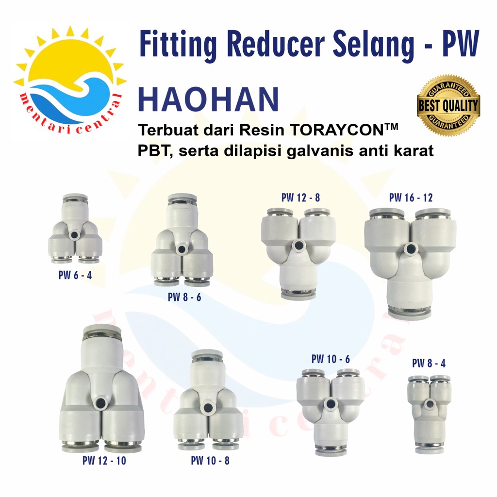 Jual KONEKTOR Y SLIP LOCK Y fitting pneumatic PU push in 3 PW arah ...