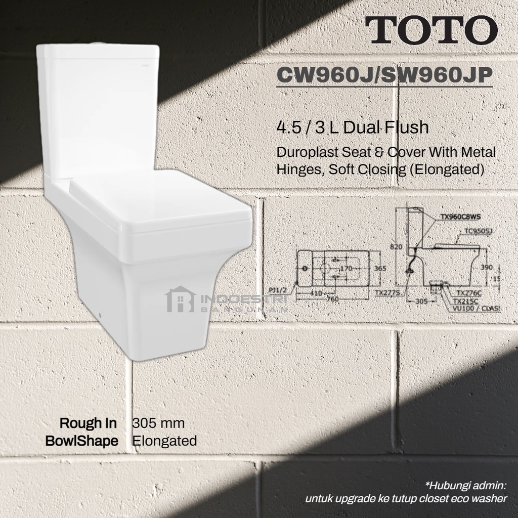 Jual Closet Duduk TOTO CW960J / SW960JP + TC950SJ Soft Closing (305mm ...