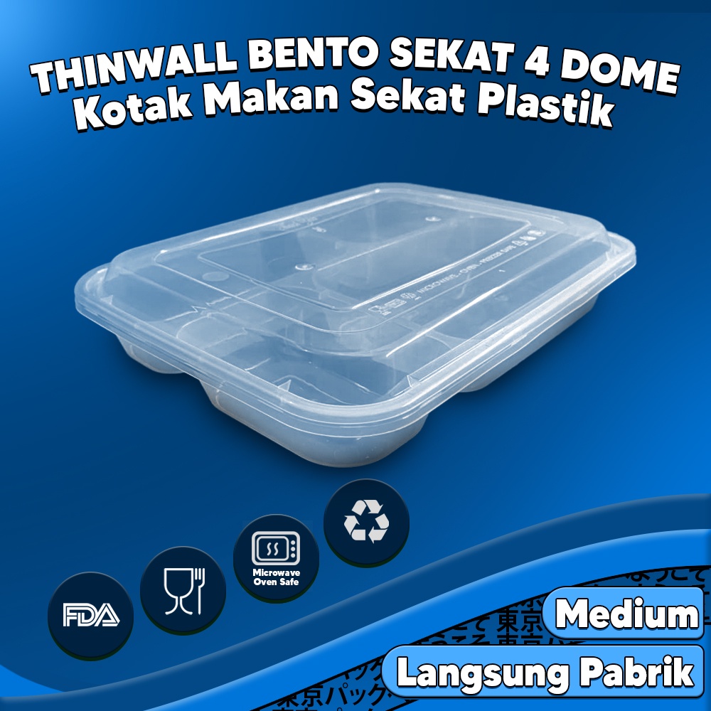 Jual lunch box 4 sekat dome / kotak makan 4 sekat dome isi 25 pcs ...
