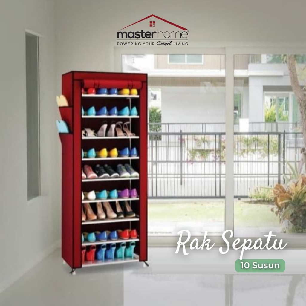 Jual Masterhome Rak Sepatu 10 Susun Resleting | Rak Sepatu Penutup Kain ...