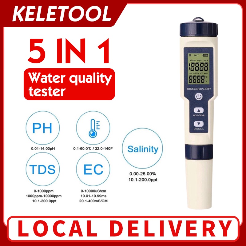 Jual 5 in 1 Pengukur Suhu Digital Penguji Monitor Kualitas Air Alat Tes ...