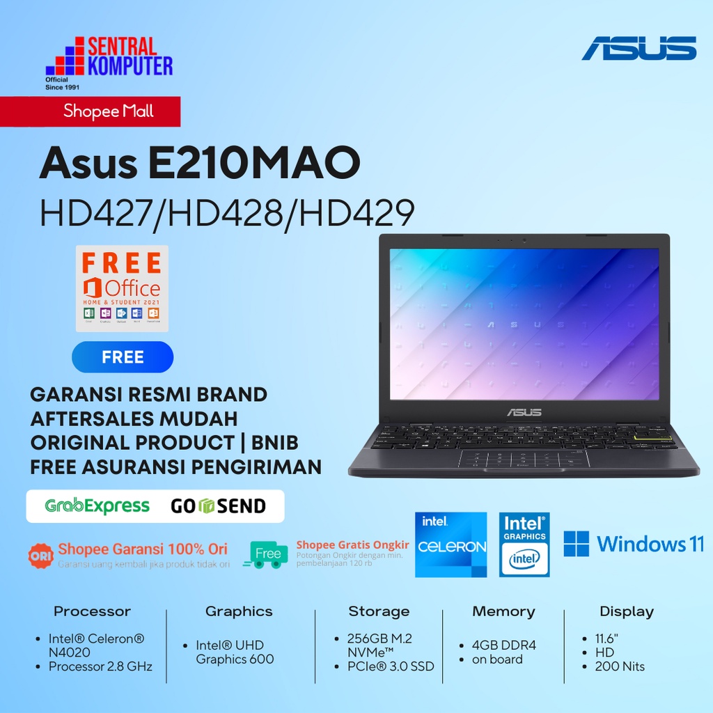 Jual Asus E210MAO-HD427/HD428/HD429 Celeron N4020-4GB-256GB SSD-Win 11 ...