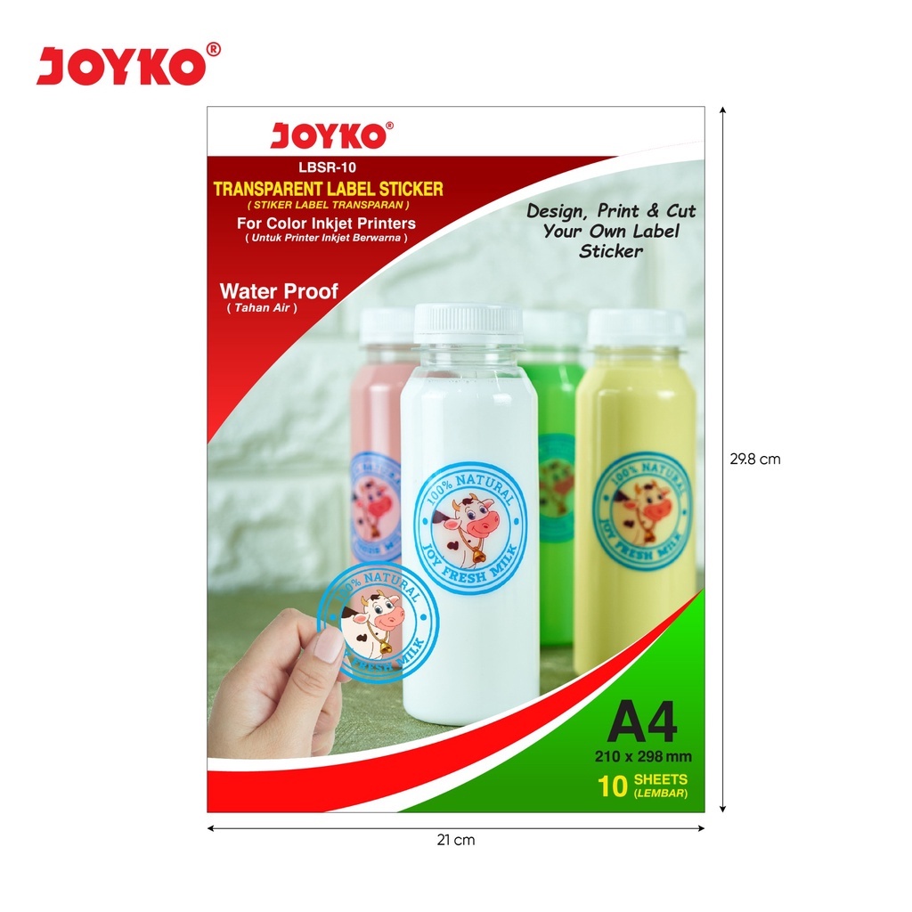 Jual Sticker Label Transparant Joyko LBSR-10 Ukuran A4 1 Pack isi 10 ...