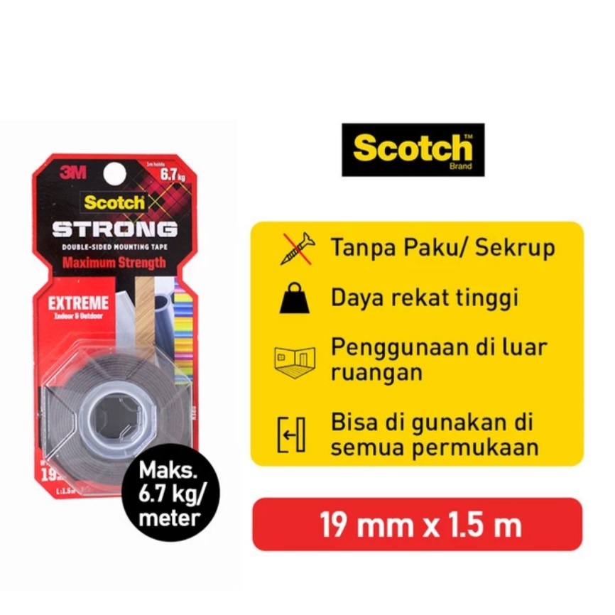 Jual 3M Scotch Double Tape VHB 19mm x1.5m 414-S19 Strong Extreme Outdoor Mounting Tape Permanent ...
