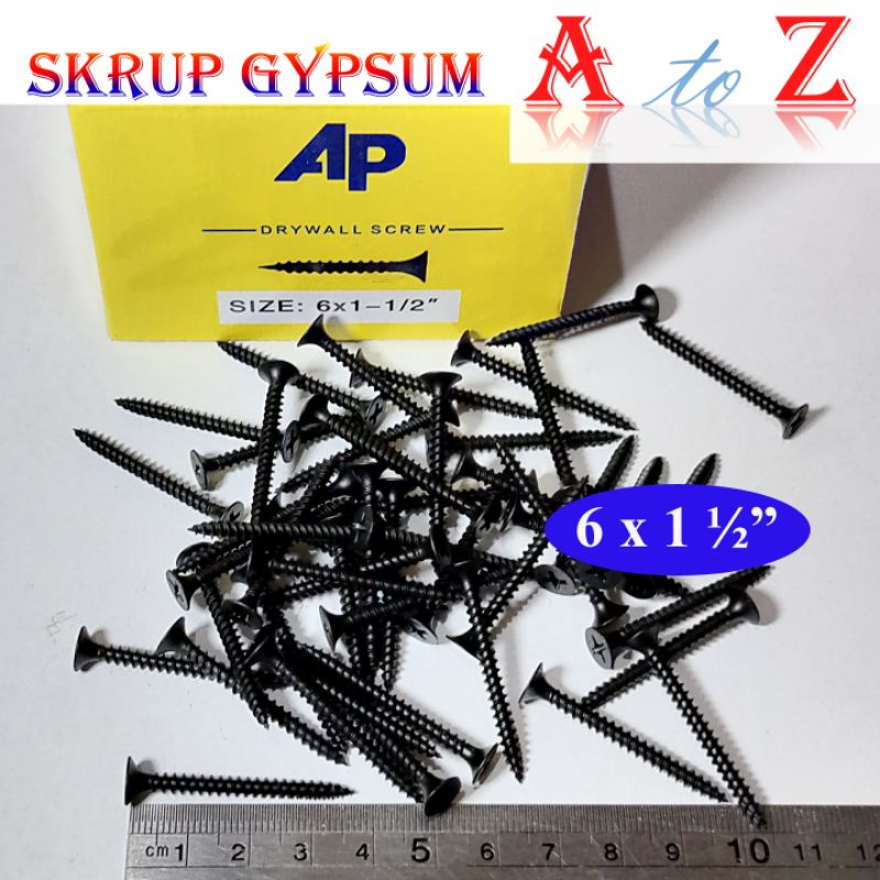 Jual sekrup gypsum 6 x 1 1/2 in/skrup gipsum/baut gypsum 6 x 1,5 inch (kotak) | Shopee Indonesia