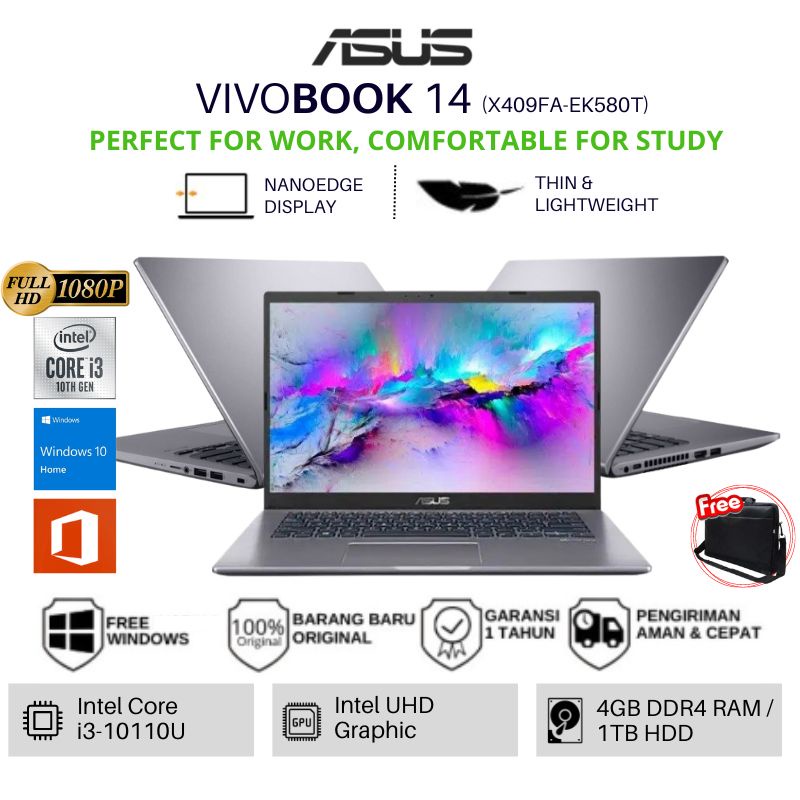 Jual Laptop ASUS Vivobook X409FA-EK580T 14" FHD/Core i3-10110U/4GB/1TB ...