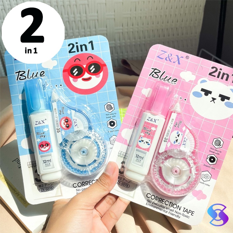 Jual Tipex Set Cair kertas warna pastel correction tape 2 in 1 Tip ex ...