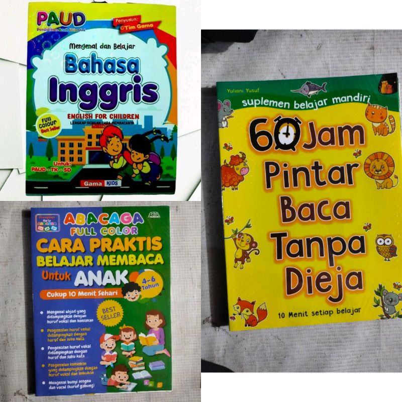 Jual PAKET 3 BUKU ANAK PAUD 60 JAM PINTAR BACA - ABACAGA - MENGENAL DAN ...