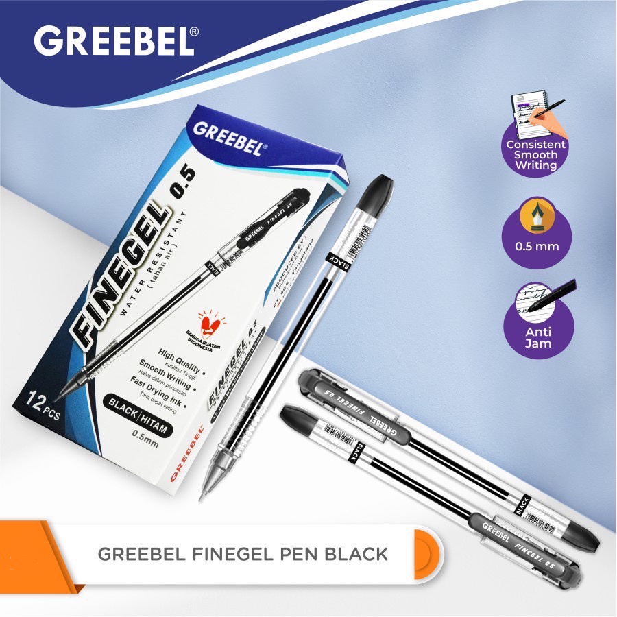 Jual Greebel Pulpen Tahan Air |Fine Gel 0.5mm Hitam (@1 Pen) | Shopee Indonesia