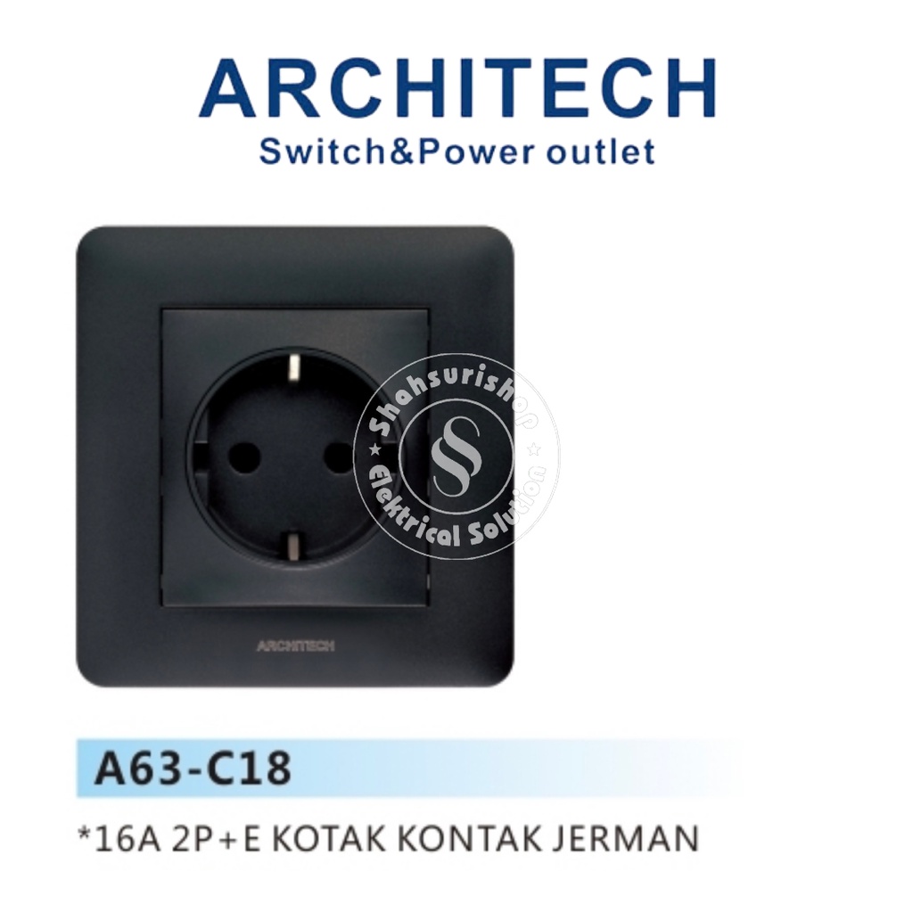 Jual ARCHITECH STOP KONTAK INFINITY A63-C18 16A BK 2P+E HITAM | Shopee Indonesia