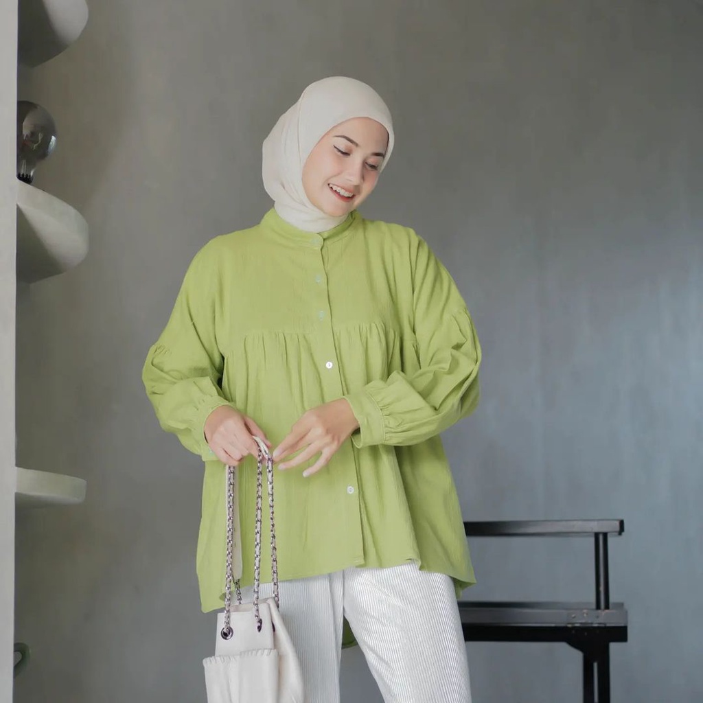 Jual Atasan blouse kemeja serut Oversize Oversized Bumil Friendly Polos ...