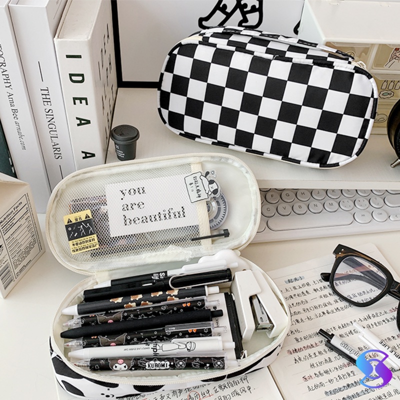 Jual kotak alat tulis/kotak pensil/kotak pensil kotak-kotak hitam putih ...