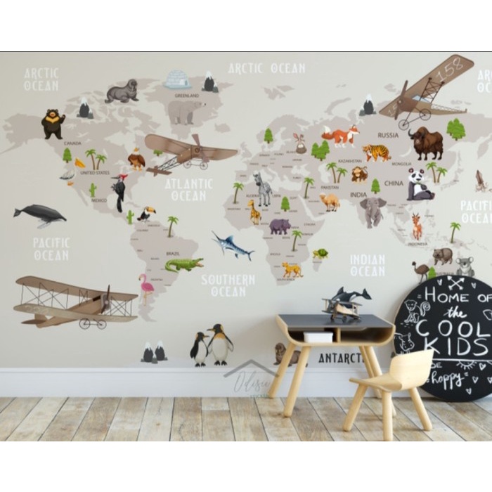Jual Wallpaper Wallpaper Dinding Custom 3D Anak Peta Dunia / World Map ...