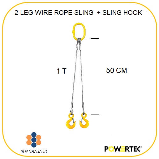 Jual Taka 2 Leg Wire Rope Sling + Sling Hook. Swl 1 T X 50 Cm Powertec ...