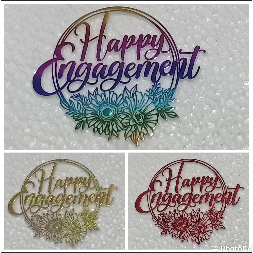 Jual CAKE TOPPER HIASAN KUE JUMBO "HAPPY ENGAGEMENT" motif BUNGA ...
