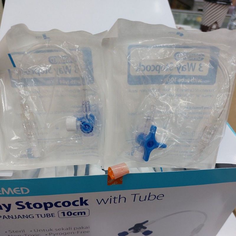 Jual 3 way stopcock with tube onemed/three way ekor onemed box 50pcs ...