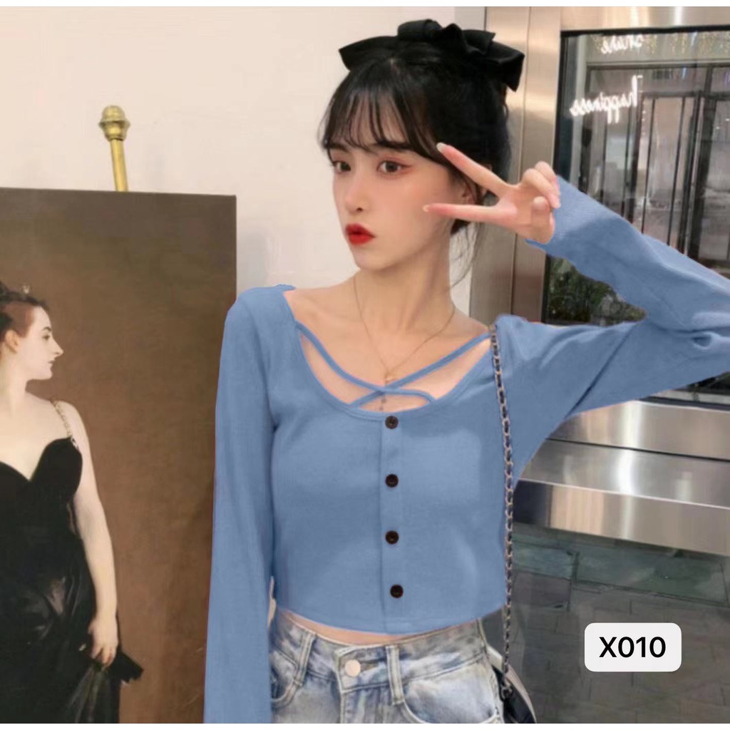 Jual Amanda Top Crop Knit Korea - Atasan Blouse Korea Wanita Rajut | Shopee Indonesia