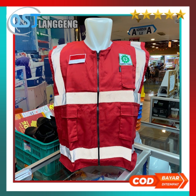 Jual Rompi Safety American Drill Warna Merah - Rompi Drill Proyek Murah ...