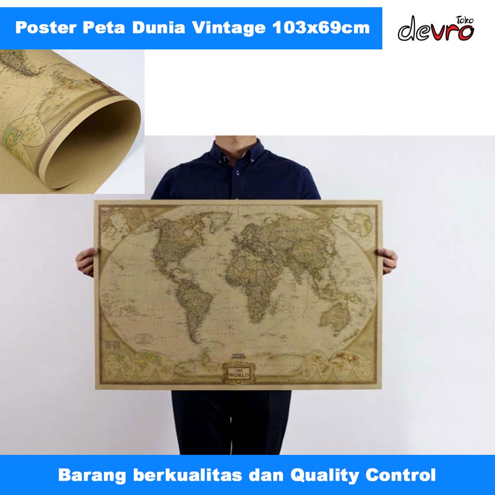 Jual Poster Peta Dunia Vintage World Map - Ukuran 104 x 69 cm | Shopee ...