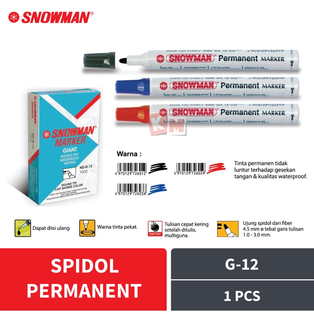 Jual Spidol Permanent Marker Snowman G-12 G12 Permanen | Shopee Indonesia