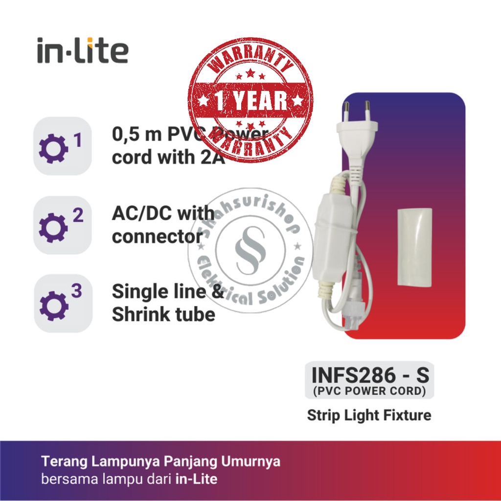 Jual IN-LITE POWER CORD INFS286-S + SHRINK TUBE COLOKAN KABEL LED FLEXI ...