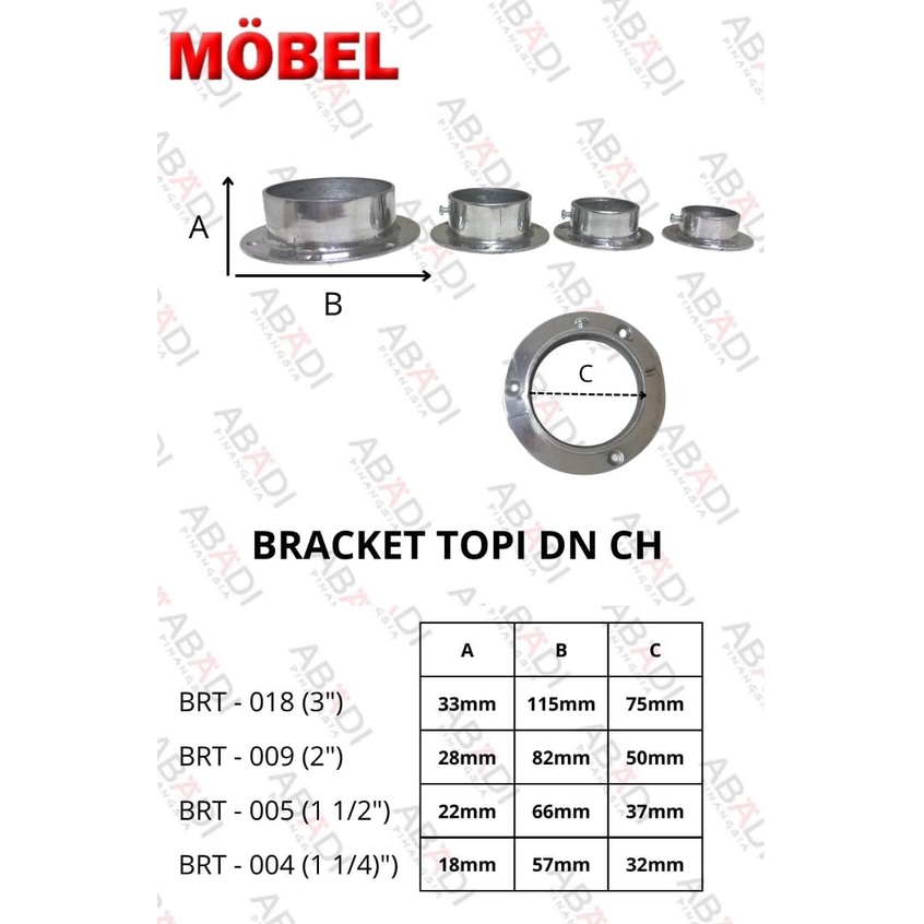 Jual Braket Bracket Dop Pipa Bulat TOPI 1 1/2 Inch DN Kuat Tebal Chrome ...