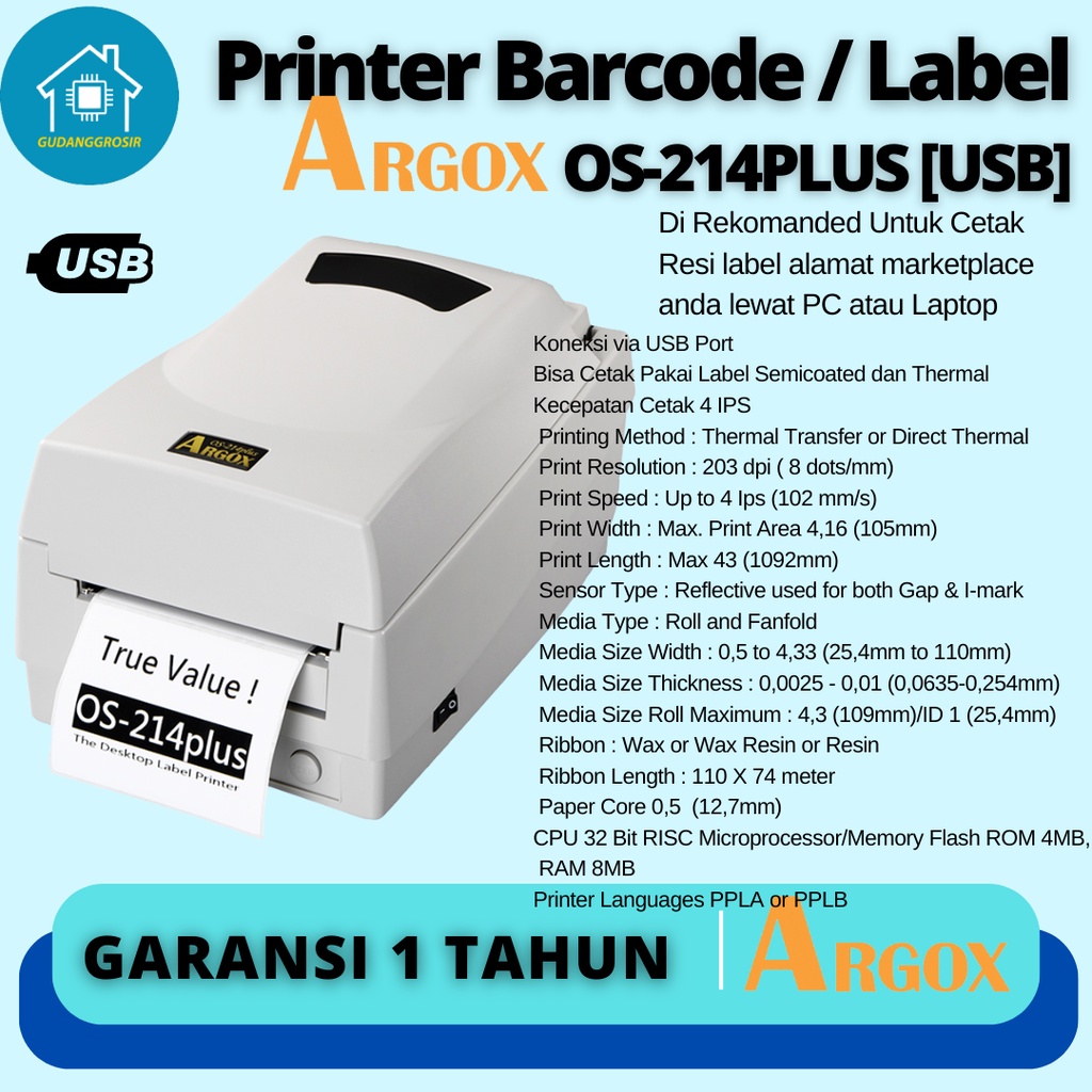 Jual Printer Barcode Argox OS-214PLUS (USB) | Shopee Indonesia