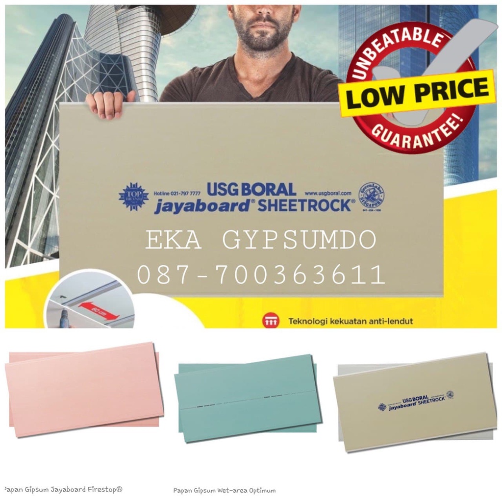 Jual GYPSUM JAYA 12MM / JAYABOARD 12MM / JAYA BOARD / GYPSUM BOARD ...