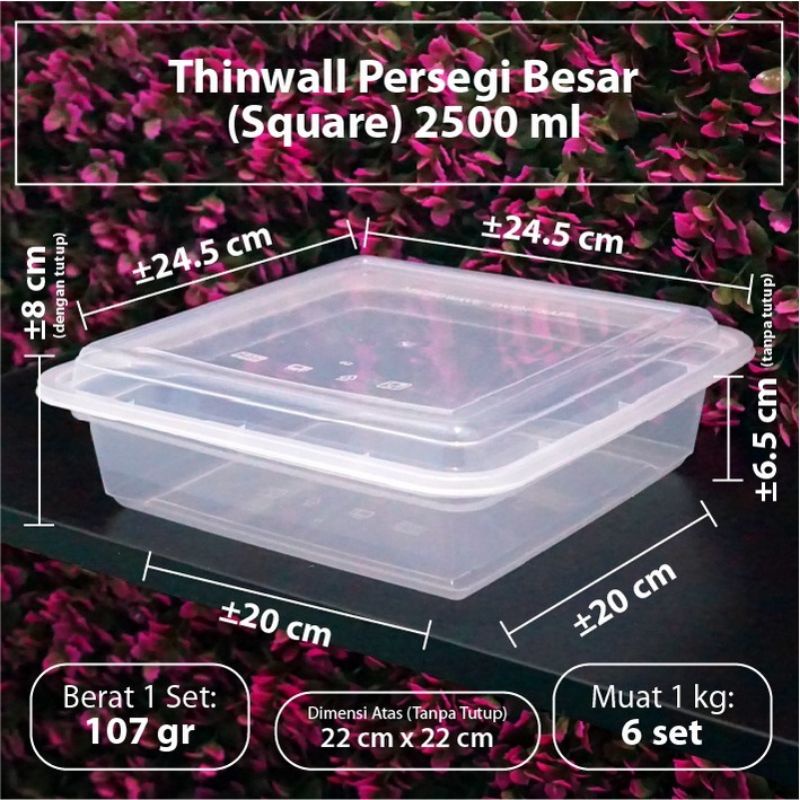 Jual Thinwall Persegi Besar 2500 ml DM - Wadah Square SQ | Shopee Indonesia