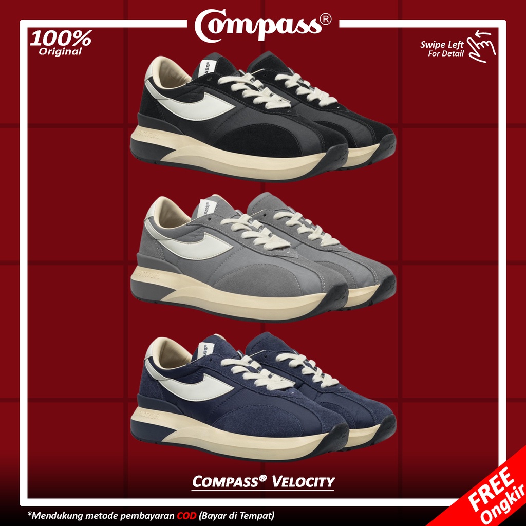 Jual Sepatu Compass Velocity Black / Grey / Navy | Shopee Indonesia