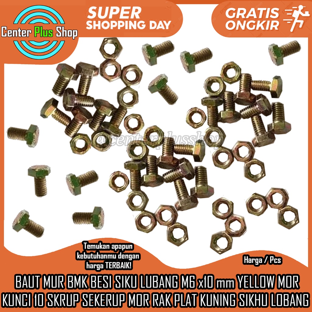 Jual BAUT MUR BMK BESI SIKU LUBANG M6 x10 mm KUNCI 10 SKRUP MHOR MOR RAK PLAT PELAT SIKUU LOBANG ...