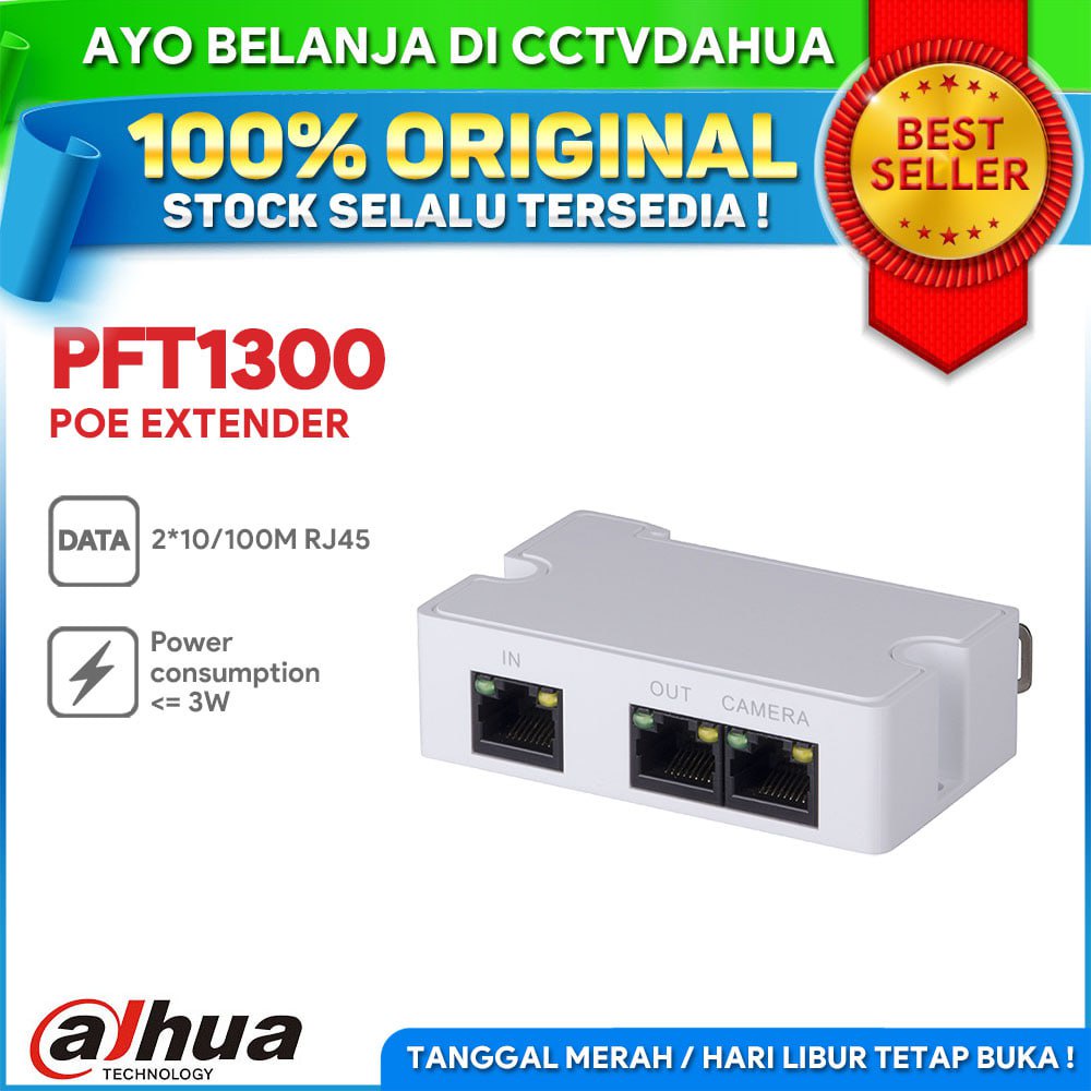 Jual DAHUA PFT1300 POE EXTENDER 100 METER 1 IN 2 OUT CONNECT UP TO 3 IP ...