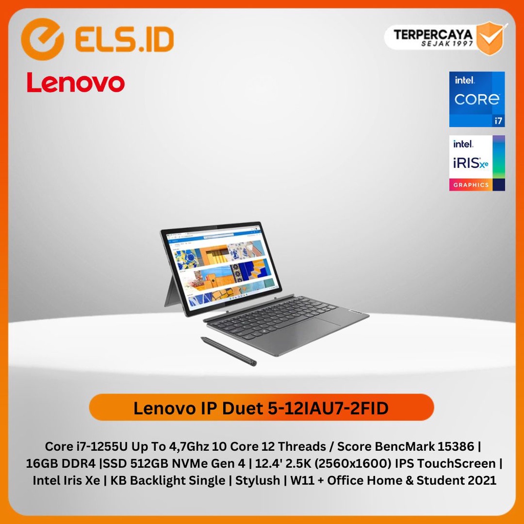 Jual Laptop Lenovo IP Duet 5 12IAU7 2FID [ Core i7-1255U - 16GB DDR4 ...