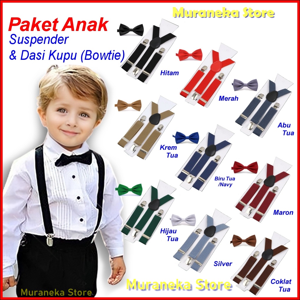 Jual PAKET Suspender Bretel ANAK Dasi Kupu Bowtie Balita Laki Hitam ...