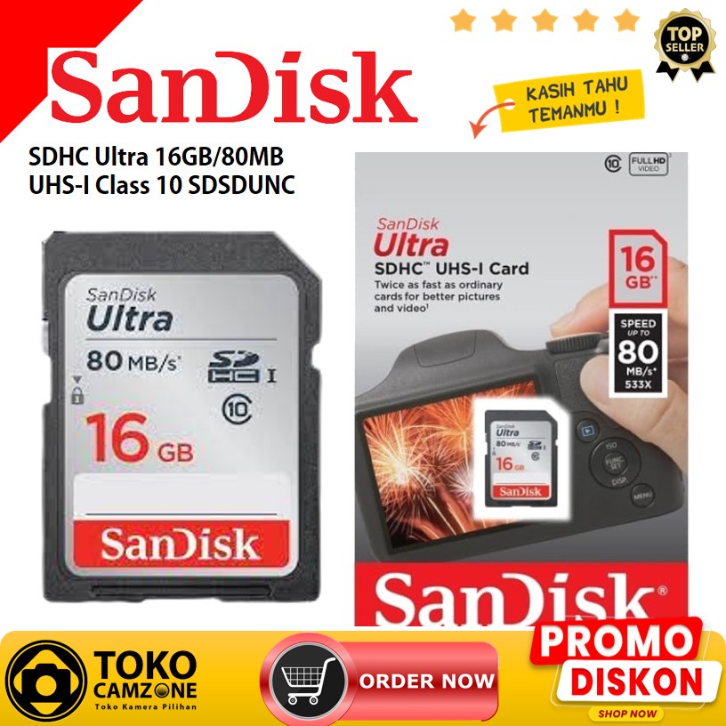 Jual Sandisk SDHC Ultra 16GB/80MB UHS-I Class 10 SDSDUNC - GARANSI RESMI | Shopee Indonesia
