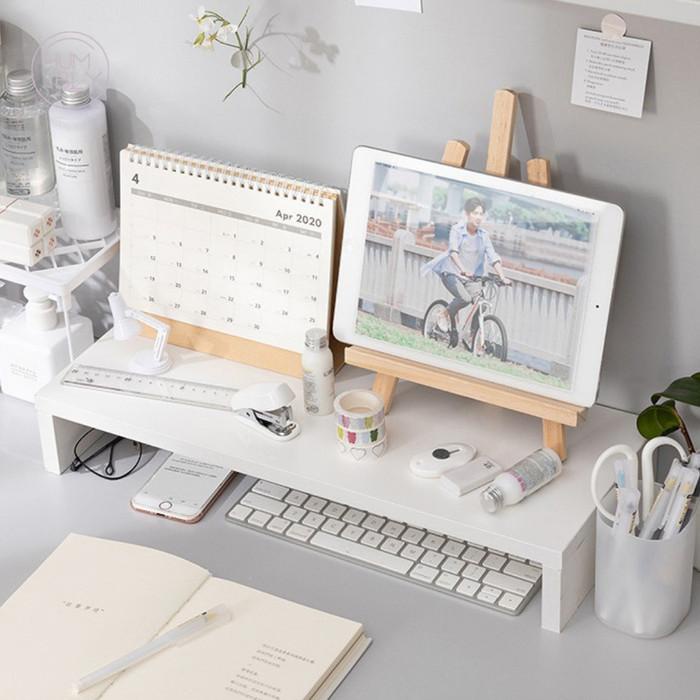 Jual Korean Aesthetic White Study Table Wood Rack Desk Organizer ...