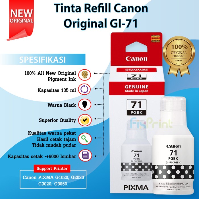 Jual Tinta Canon Original GI-71 GI71 GI 71 Printer PIXMA G1020 G2020 ...